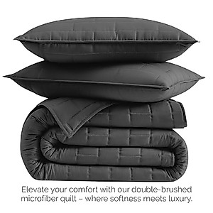 Southshore Fine Living, Inc. Oversized King Quilt Set, Brick Pattern Stitching, Lightweight Bedding Quilt, Soft Coverlet with Matching Pillow Shams, California King Quilt Sets Oversized, Black