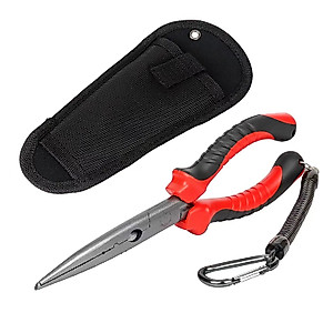 Fishing Pliers Lip Grip, Carbon steel Hook Removers Pliers, Multi-Function Fishing Tools (7" Red Long tip Nose)
