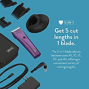 Wahl Professional Animal Bravura Lithium Ion Clipper - Pet, Dog, Cat, and Horse Corded/Cordless Clipper Kit, Purple (41870-0423)