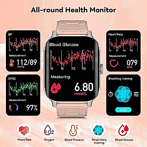 Womens Smart Watch with Blood Glucose Health Monitor, Answer/Make Call, Sleep/Activity Tracker, Touch Screen Bluetooth Watch for Android Phones iPhone, 100+ Sport Modes Fitness Watches for Women