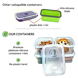 Premium Silicone Collapsible Food Storage Containers with Silicone Leakproof Lids, Clear Platinum Food-Grade, BPA Free, LFGB Certified, Compact, Reusable Lunch Box, Microwave Safe Meal Prep, 4.9 Cups 3 Pk