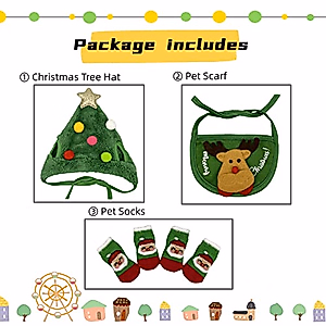 Dog Cat Christmas Outfit Hat Pet Small Dog Bib Costume 3 Pcs Christmas Santa Dog Clothes with Socks Lovely Cat Green Hats Tangcii Funny Puppy Dog Cosplay Outfits Dress Apparel Accessories Set