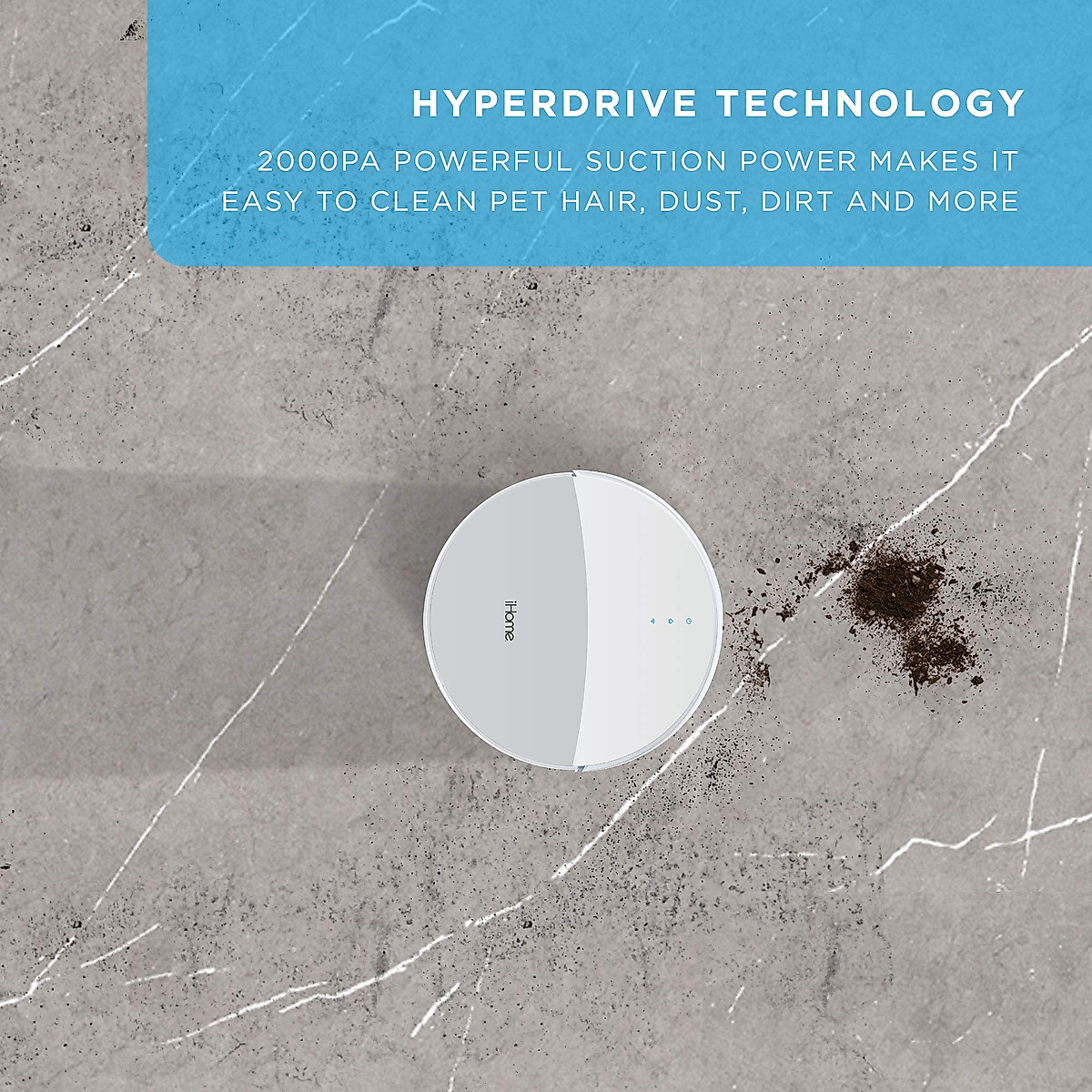 iHome AutoVac 2-in-1 Robot Vacuum + Mopping Enabled with Mapping HomeMap Navigation, 2000pa Suction Power, HyperDrive Technology for Pet Hair, Alexa/Google and App Control (Eclipse White)