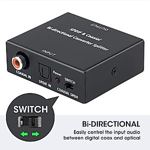 Optical-to-Coaxial OR Coaxial-to-Optical Digital Audio Converter, ROOFULL Bi-Directional Digital Coaxial to/from Optical Toslink SPDIF Audio Converter/Adapter/Repeater