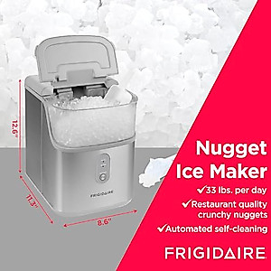 Frigidaire Countertop Crunchy Chewable Nugget Ice Maker, Compact, 33lbs per Day, Metallic Finish