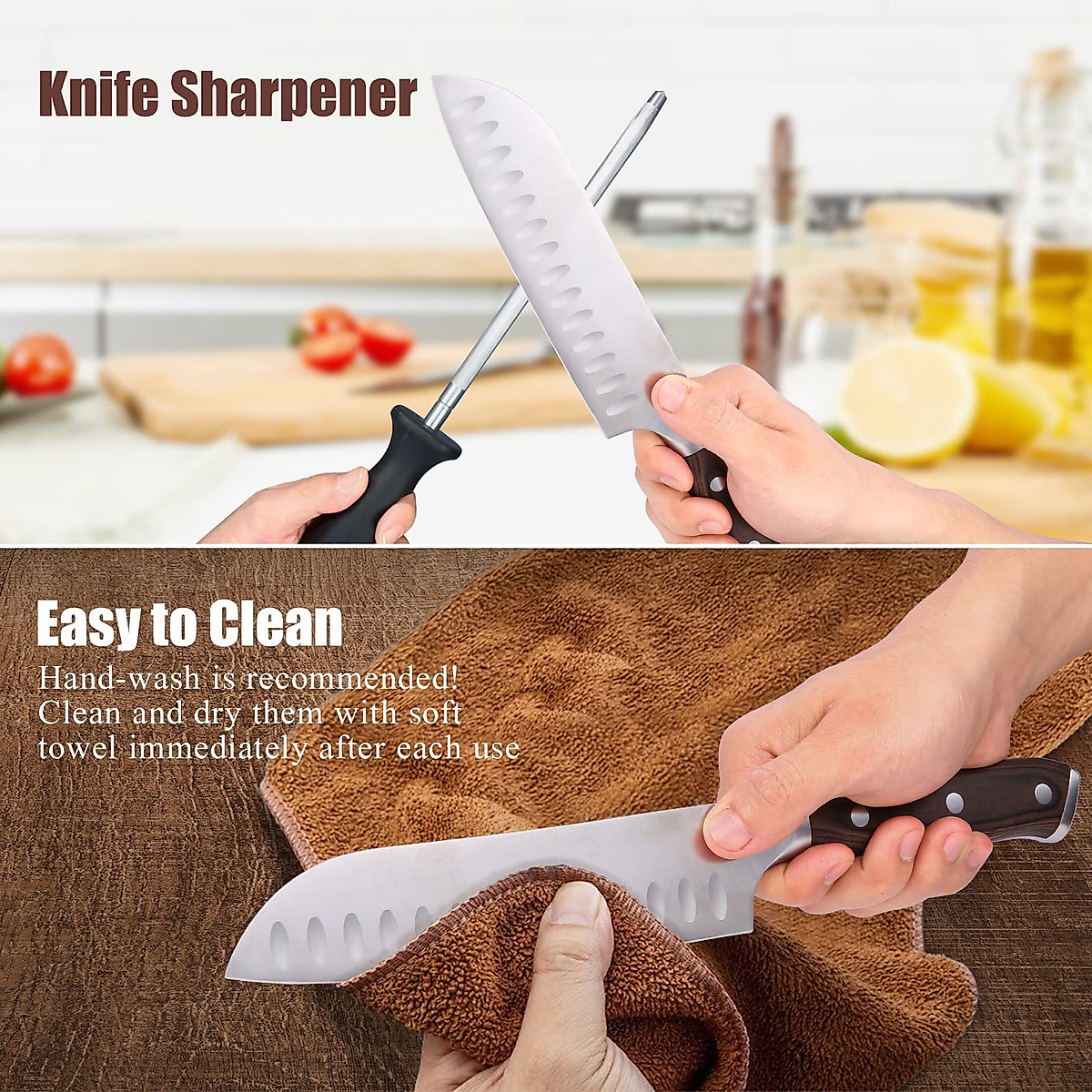 Enfmay 15 Pieces Kitchen Knife Set, Professional Kitchen Knives, Household Cutting Knives Set for Kitchen, Made of Germany 1.4116 Stainless Steel, Extra Sharpness Kitchen Knife Set with Block