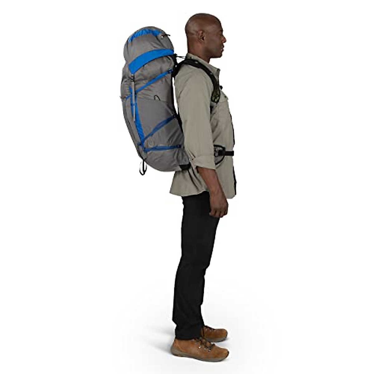 Osprey Exos Pro 55L Men's Backpacking Backpack, Dale Grey/Agam Blue, S/M