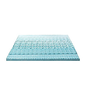 ZINUS 1 Inch Green Tea Cooling Gel Memory Foam Zoned Support Mattress Topper, Twin, Blue