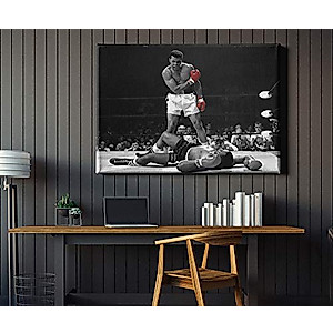 Sonny Liston vs Muhammad Ali Canvas Wall Art Print Knockout Black and White and Red Wall Art Home Decor (24in x 36in Gallery Wrapped)