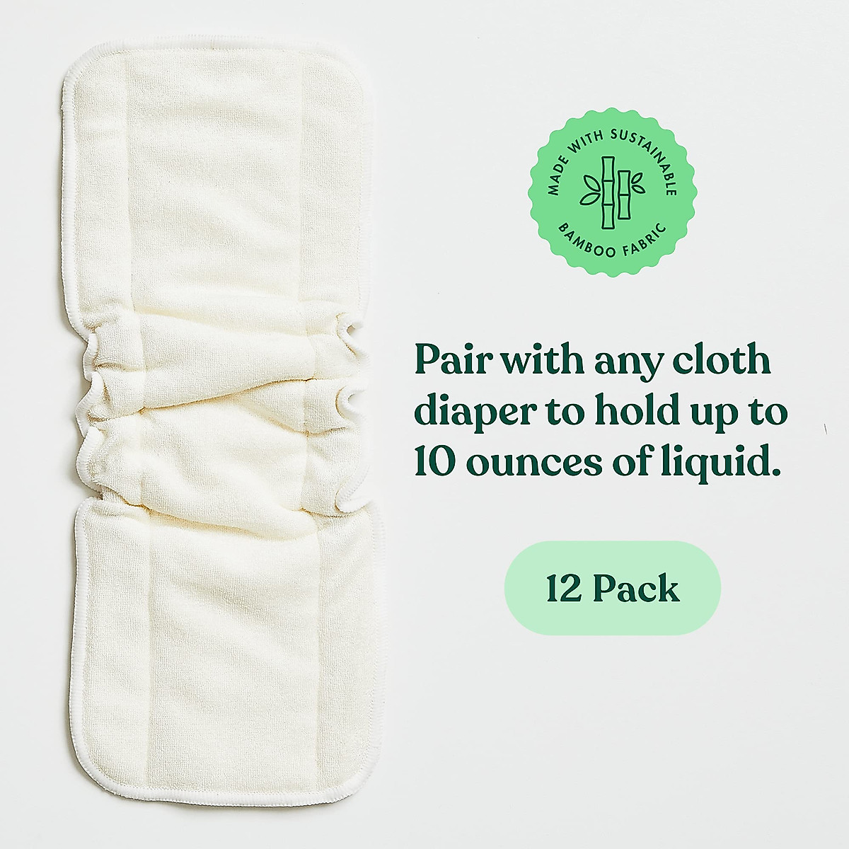 Naturally Nature 4 Layer Cloth Diaper Inserts with Gussetts - Viscose Bamboo Reusable Liners for Cloth Diapers, (Pack of 12)