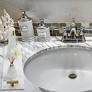 Tioncy 2 Pcs Marble Guest Towel Holder Tray for Bathroom Napkin Holder White Marble Vanity Tray Marble Tray for Kitchen Paper Disposable Hand Towel Holder for Dessert Jewelry Perfume Storage Organizer