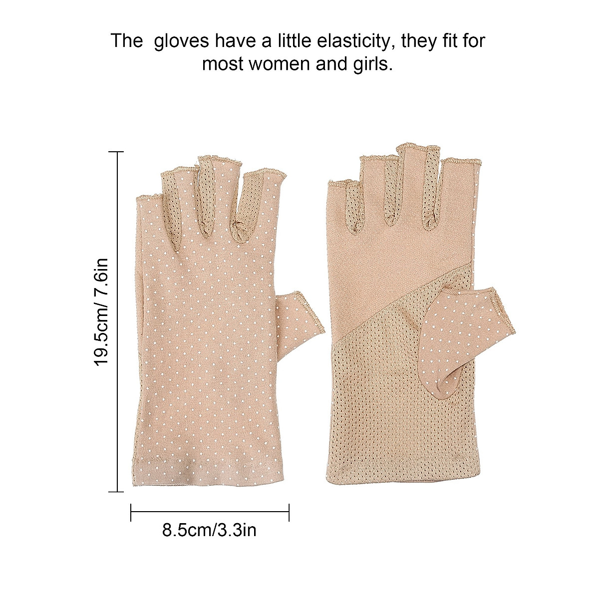 Maxdot Fingerless Gloves Non Slip UV Protection Driving Gloves Summer Outdoor Gloves for Women and Girls (Khaki,1 Pair)