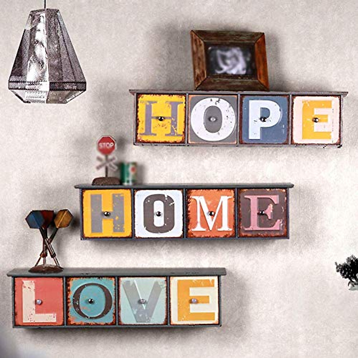 PIBM Stylish Simplicity Shelf Wall Mounted Floating Rack Shelves Iron Art Drawer Letter Combination Cafe,4 Styles, a , 67.5X17.5X17CM