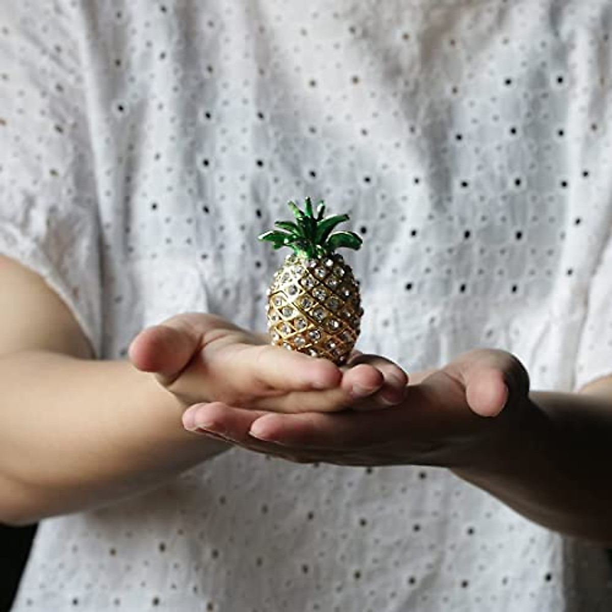 YU FENG Pineapple and Telephone Figurine Trinket Box Hinged Collectible