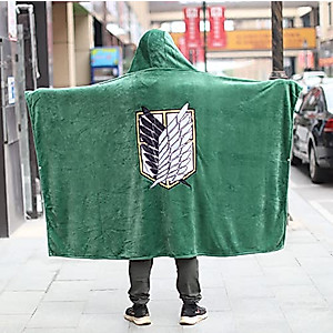 Anime Throw Blanket Flannel Fleece Blanket Cosplay Hooded Cloak Shawl Wrap Nap Quilt (47''X 65'', Green)