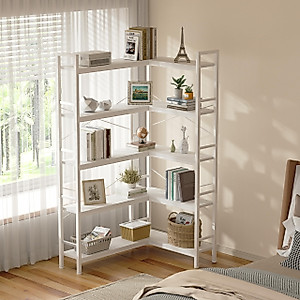 Lazyvan White Corner Bookshelf,5 Tiers Corner Shelf with Open Storage,L Shaped Shelves for Home Office,Living Room,Bedroom