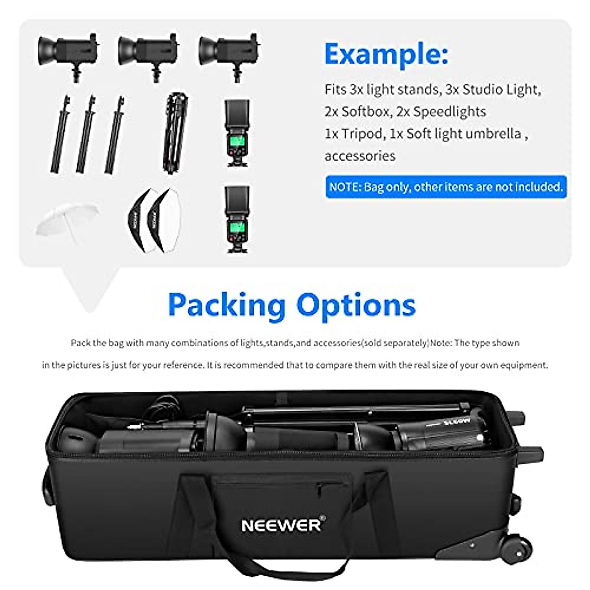Neewer Photo Studio Equipment Case Rolling Bag 40.1x11.8x11.8 inches/102x30x30cm Trolley Carrying Case for Light Stand, Tripod, Light, Umbrella, etc