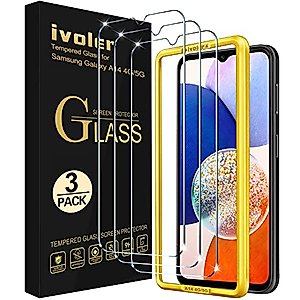 ivoler 3 Pack Screen Protector Tempered Glass for Samsung Galaxy A14 5G / 4G with [Easy Installation Frame] 9H Hardness Anti Scratch, Bubble Free, 6.6 inch