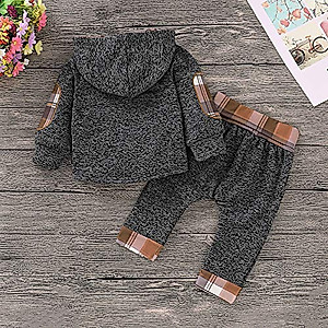 VOLUOVO Baby Boy Clothes Newborn Boy Outfits Infant Clothing Plaid Pocket Hooded Sweatshirt Long Pants Toddler Clothe(GreyOrange/90)