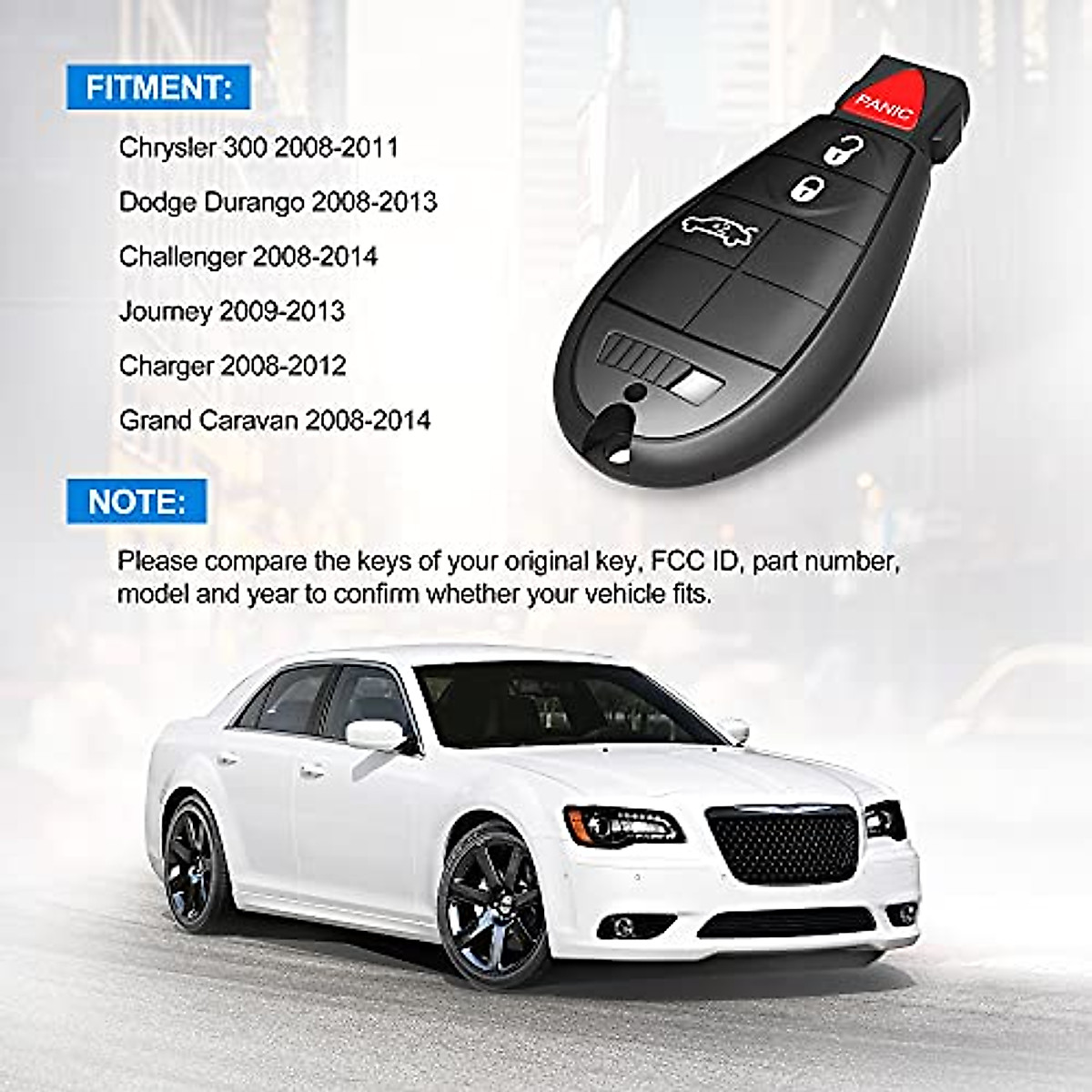 KRSCT Smart 4-Buttons Key fob Fit for Chrysler 300 / Dodge Entry Remote Durango, Challenger, Journey, Charger, Grand Caravan/FCC ID:M3N5WY783X