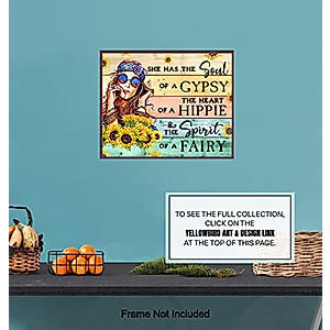 Hippie Inspirational Positive Quotes Wall Decor - Boho Encouragement Gifts for Women - Motivational Wall Art Poster - Bohemian Rustic Country Sunflower Decoration - Girls Teens Bedroom Home Office