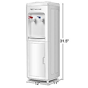 KOTEK Water Coolers Water Dispenser, Hot & Cold Top Loading Water Cooler Dispenser Holds 3 or 5 Gallon Bottles w/ Child Safety Lock, Removable Drip Tray & Storage Cabinet for Home Office School, White