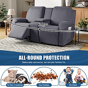 TAOCOCO Reclining Loveseat with Middle Console Slipcover, 4 Piece Polyester Fabric Stretch Loveseat Reclining Sofa Covers (Light Gray, 2 Seat Recliner Cover with Console)