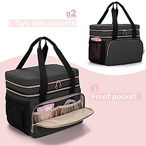 Luxja Double Layer Breast Pump Bag Compatible with Spectra S1 and S2, Pump Bag for Breast Pump and Extra Parts, Bag Only, Black