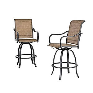 LOKATSE HOME 2 Piece Swivel Bar Stools Outdoor High Patio Chairs Furniture with All Weather Metal Frame