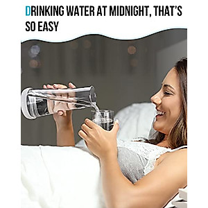 Bedside Night Water Carafe Set with Tumbler Glass, Clear Nightstand Carafe with Silicone Coaster for Bedroom and Guest Room, Glass Mouthwash Decanter for Bathroom (22 OZ)