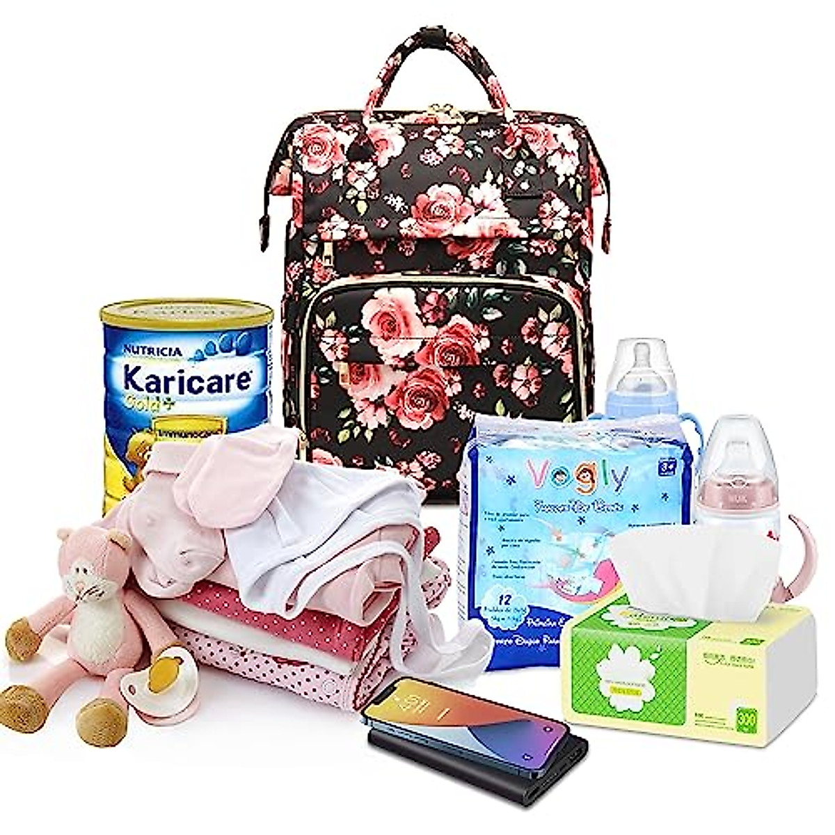 Goodsnetic Laptop Backpack for women Cute Laptop Bag Computer Bag Floral Laptop Purse with USB Charging Port, 15.6-Inch,2 PCS, Black