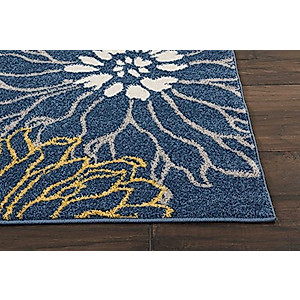 Nourison Passion Blue 5'3" x 7'3" Area-Rug, Floral, Farmhouse, Easy-Cleaning, Non Shedding, Bed Room, Living Room, Dining Room, Kitchen, (5' x 7')