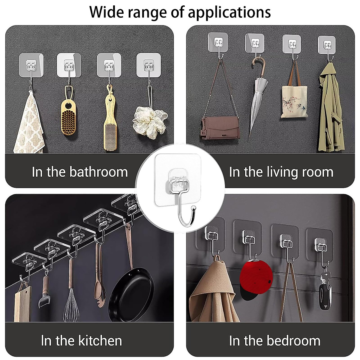 CZBZYMYYY Adhesive Utility Hooks, 18 Pack Wall Hooks for Hanging, Heavy Duty Large Hooks, Waterproof and Rustproof Sticky Hooks for Keys Shower Towel Robe Bathroom Home Kitchen&Office