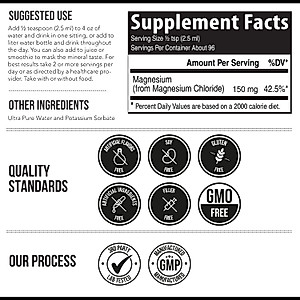 Liquid Magnesium | 8 oz - Ionic Magnesium Chloride, Highest & Fastest Absorption - Calm Mood, Sleep, Muscle Cramps & Spasms, Natural Laxative – Vegan, Glass Bottle (96 Servings)