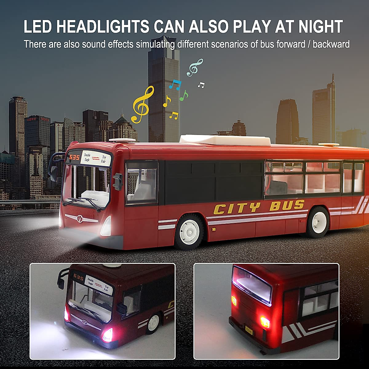 fisca RC Truck Remote Control Bus, 6 CH 2.4G Car Electronic Vehicles Opening Doors and Acceleration Function Toys for Kids with Sound and Light (Red)