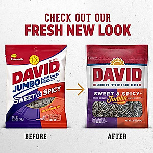 DAVID Seeds Roasted and Salted Sweet and Spicy Jumbo Sunflower Seeds, Keto Friendly, 5.25 oz (Pack of 1)