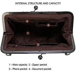 BelonYou Women Retro Kiss Lock Handbags Oil Wax PU Shoulder Bag Vintage Purses Small Tote Messenger Bags Satchels Black