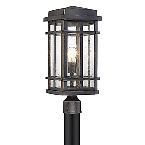John Timberland Neri Mission Farmhouse Outdoor Post Light Fixture Oil Rubbed Bronze 19 1/4" Clear Seedy Glass for Exterior House Porch Patio Outside Deck Garage Yard Garden Driveway Home Lawn