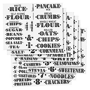154 Farmhouse Food Storage Labels for Pantry Containers, Preprinted Black on Clear All Caps Household Stickers + Expiration Dates + Numbers for Kitchen Organization Jars (Water Resistant)