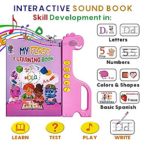 Curious 2 Learn ABC Learning for Toddlers, Busy Book, Speech Therapy, Alphabet Sound Book, Preschool Learning Activities, Letter Tracing, English & Spanish, Educational Toys - Age 3+ Girls / Boys
