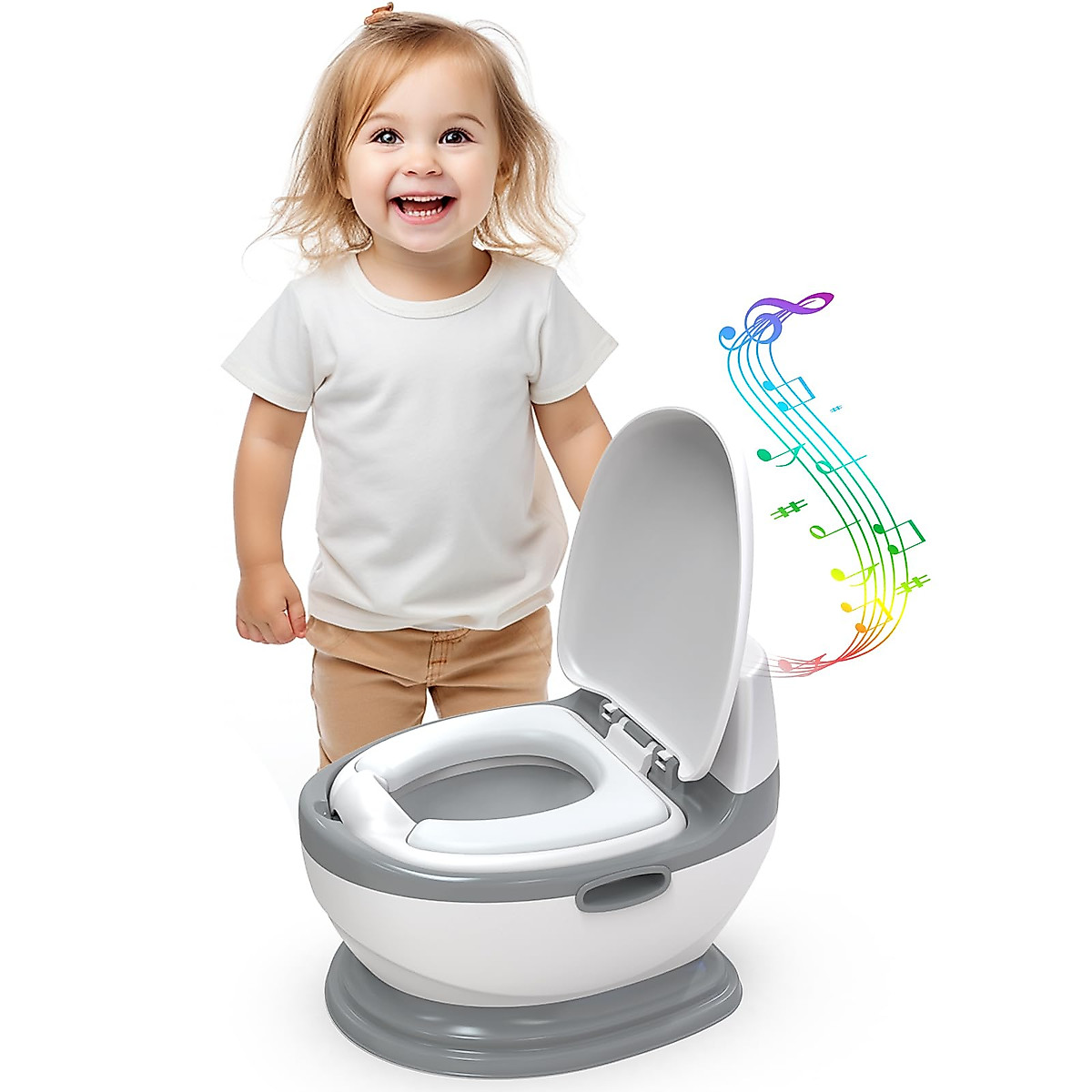 Realistic Training Toilet Potty for Toddler Boys Girls - Splash Guard - Flush Button (Pink)