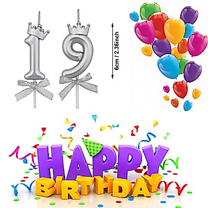 VSHILI 19 Birthday Candles, 19th Cake Candles, Silver Happy Birthday Number 19 Candles Cake Topper Decorations for Party Men Women