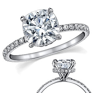 FACETS JEWELS 2.2 TCW Full White Cushion Cut Moissanite Diamond Engagement And Wedding Rings For Women, Hidden Halo Ring For Her In Solid 18K White Gold Size 4.5