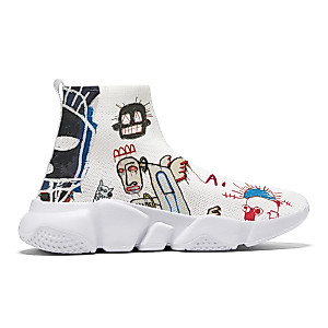 Hetios Men's Graffiti Sneakers Breathable Mesh Sports Shoes Lightweight Walking Shoes Non-Slip Casual Sock Shoes Multicolor Size 12