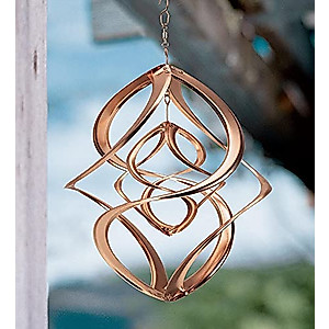 Wind & Weather Copper-Plated Dual Spiral Hanging Metal Wind Spinner, Steel, Ultra-Sensitive, Double Spinner, Kinetic Garden Art, Spinner 10" Dia. x 11" H, Chain 3" H