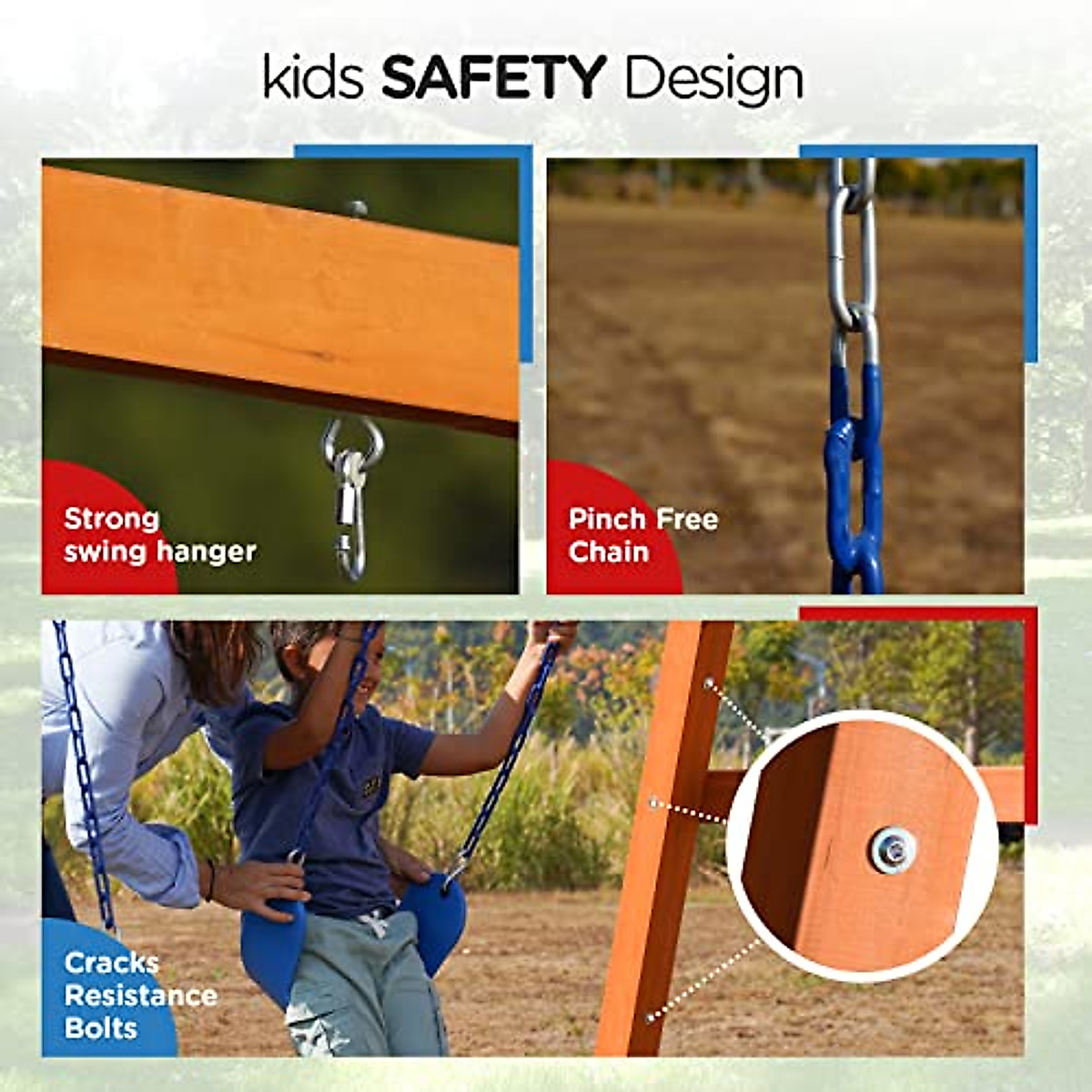 Dolphin Playground DIY Swing Sets for Backyard, Wooden Swing Set Outdoor for Kids with Trapeze Swing Bar and 2 Belt Swings, Heavy Duty Playground Accessories, Suitable for Any Swing Replacements