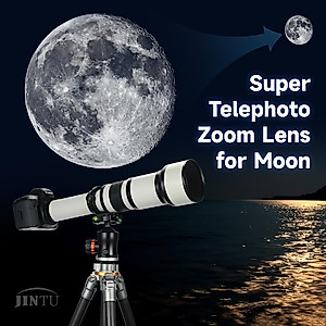 JINTU 650-1300mm f/8 Manual Telephoto Zoom Lens + T-Mount for Canon EOS Rebel SL2 SL1 T3 T3i T4i T5 T5i T6 T6i T6s T7 T7i 4000D 850D/SL3/SL2 6D Mark II/5D Mark IV/90D/80D/77D DSLR SLR Cameras