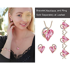 Leafael 18K Rose Gold Plated Love Heart Stud Earrings with Rose Quartz Pink Healing Stone Crystal for Romatic Love, Jewelry Gifts for Women