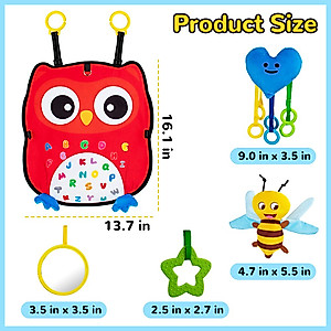 teytoy Baby Car Toys Rear Facing, Adjustable Car Seat Toys Double Sided Car Seat Toys for Babies 6-12 Months with Mirror, Teether, Sensory Pull String Toy and Squeakers, Baby Car Toys Travel Toys