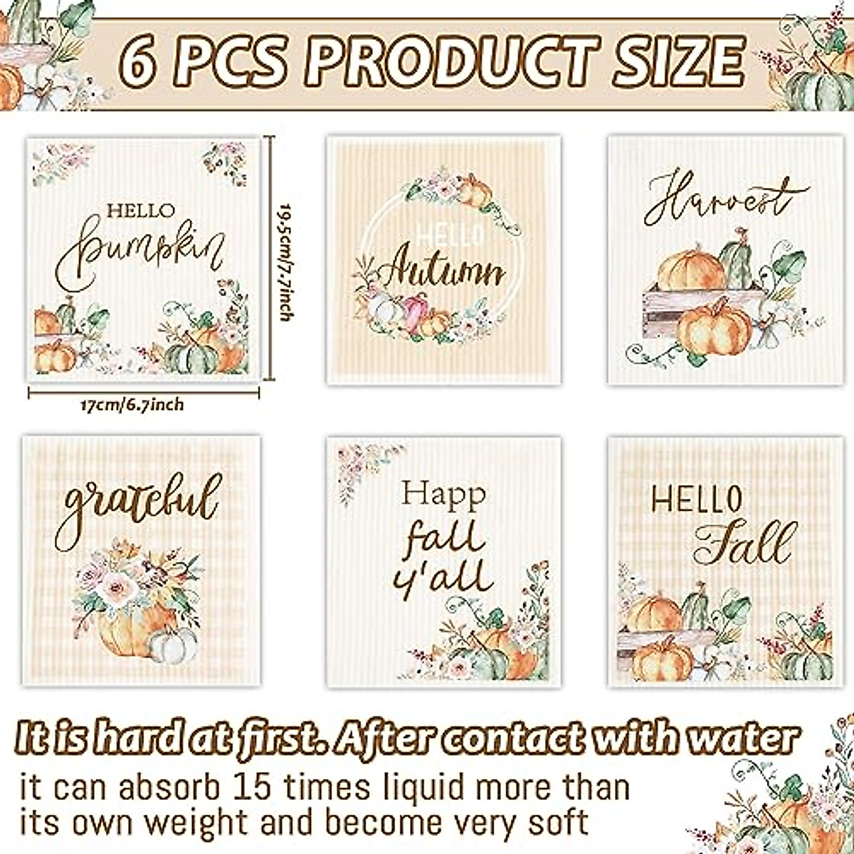 6pc Fall Pumpkins Swedish Dishcloths Thanksgivings Kitchen Dish Towels Happy Harvest Kitchen Towels Fall Leaves Pumpkin Hand Towels Give Thanks Kitchen Supplies Pumpkin Floral Bathroom Decorations